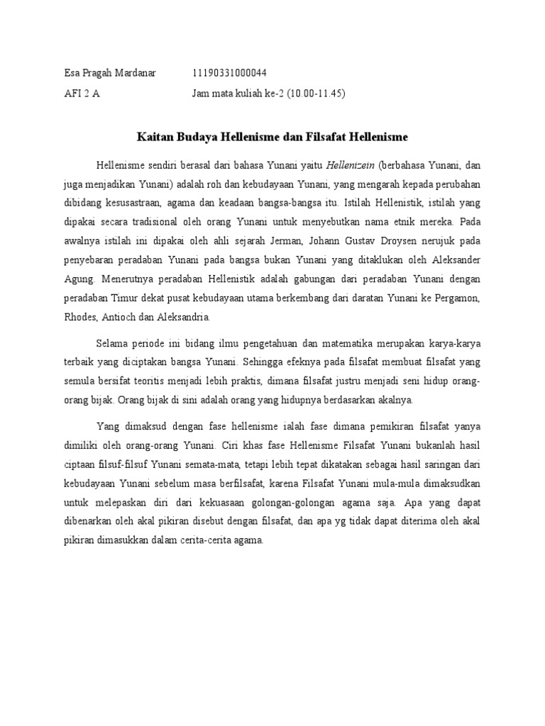 Pengantar Filsafat Kaitan Budaya Helenisme Dan Filsafat Helenisme | PDF | Ilmu Sosial