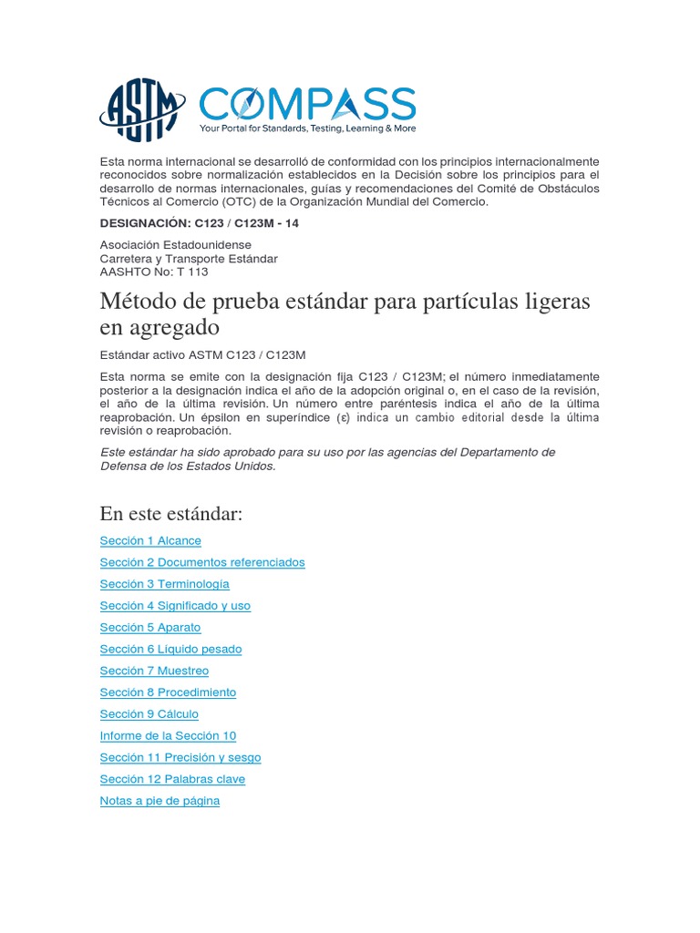Astm C 123 | PDF | Agua | Hormigón