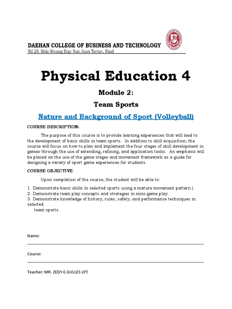 Team Sports: Volleyball Module Overview | PDF | Volleyball | Games Of ...