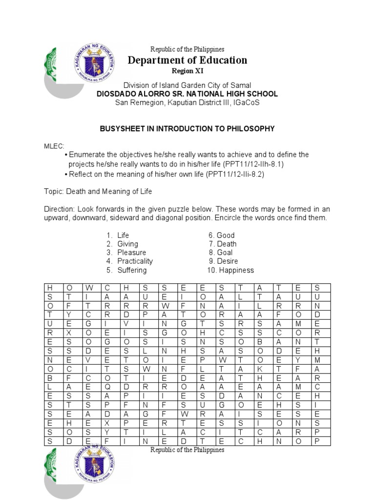 Activity Sheets Philosophy 11 | PDF | Cognition | Philosophical Theories