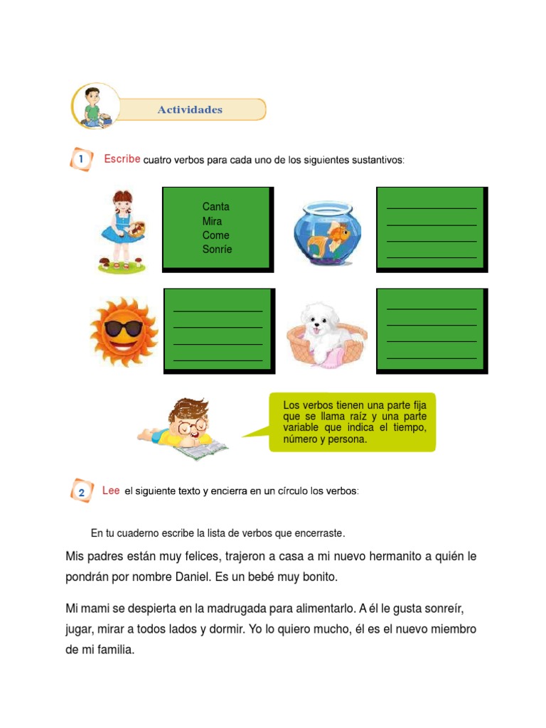 Taller Comprensión Lectora - Verbos | PDF