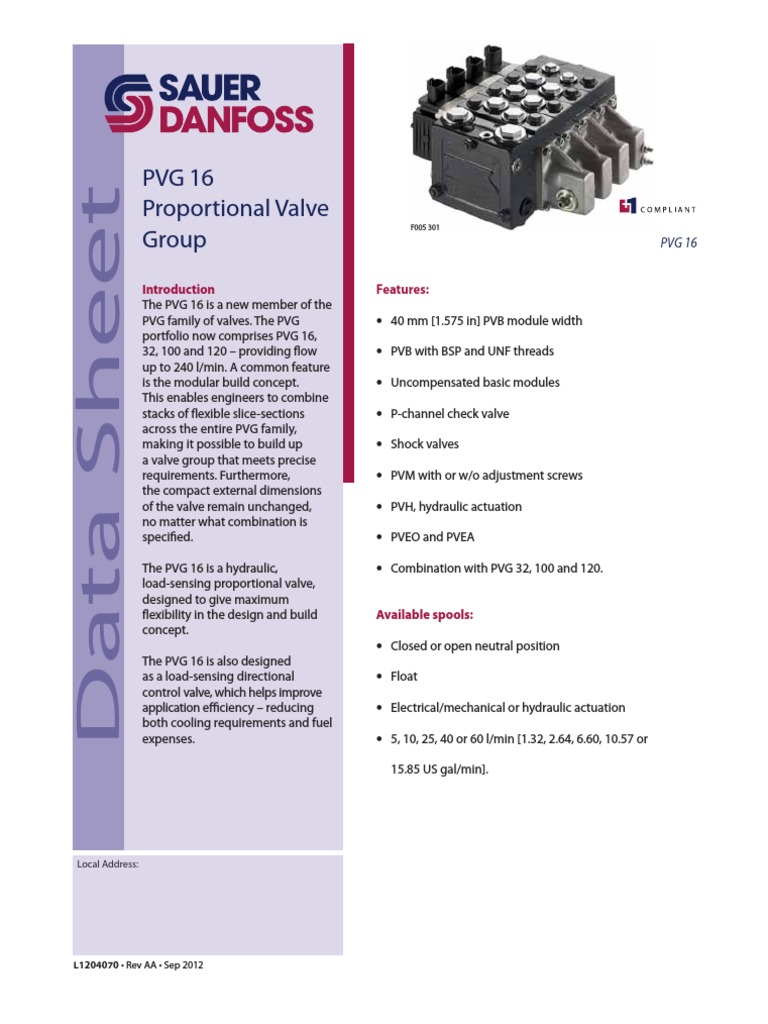 PVG 16 Proportional Valve Group: Features | PDF | Valve | Machines