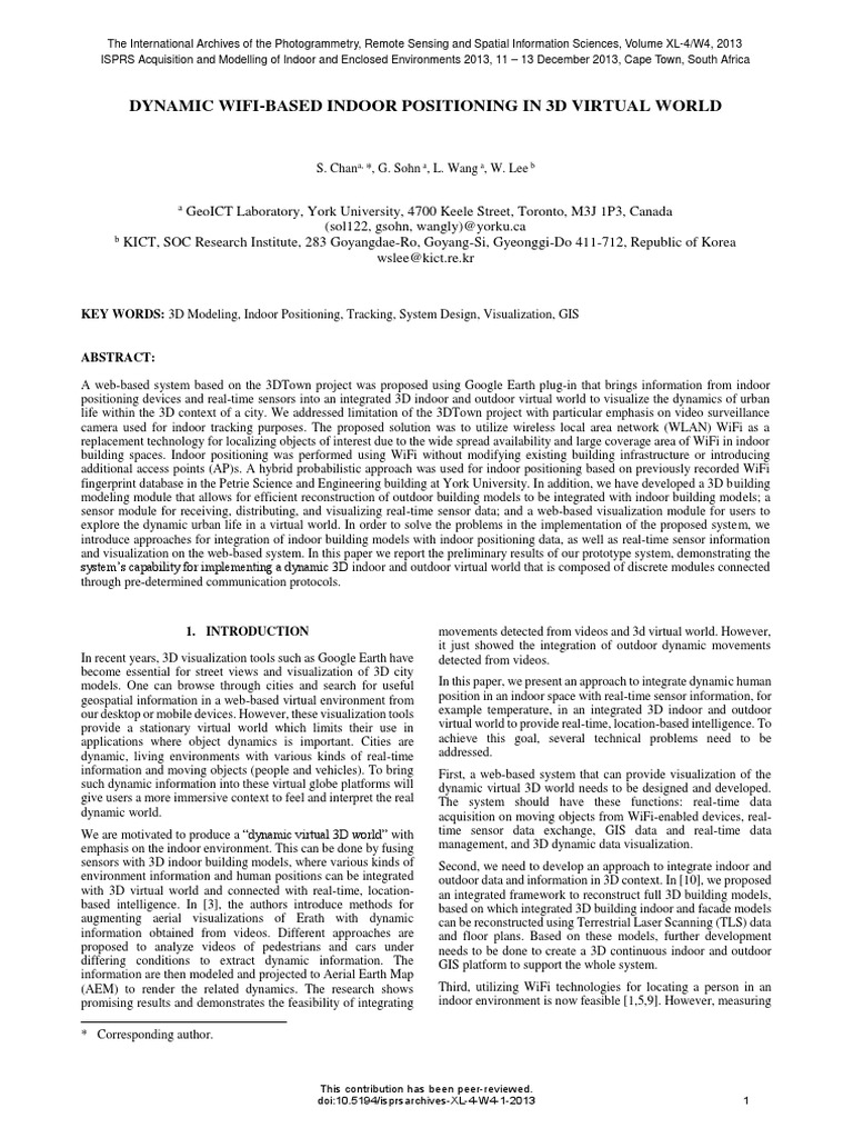 Dynamic Wifi Based Indoor Positioning In 3d Virtual World Pdf Geographic Information System