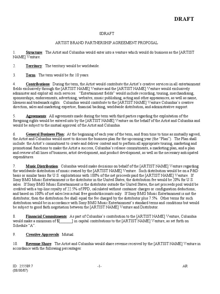 360 Deal Partnership | PDF | Revenue | Music Industry