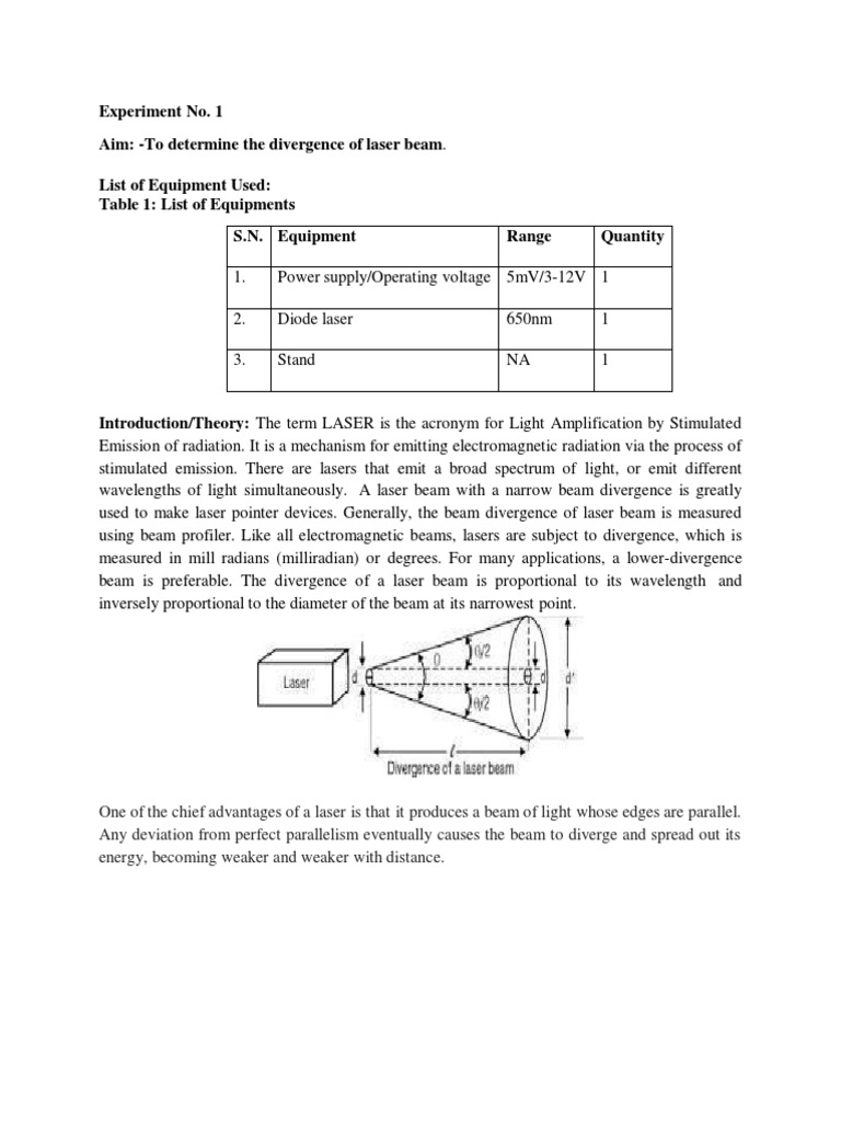 Laser Divergence Experiment | PDF | Laser | Light