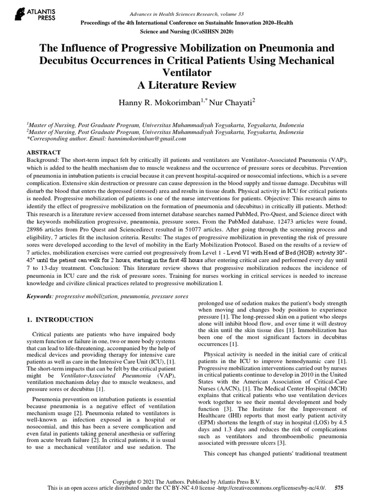 The Influence of Progressive Mobilization On Pneumonia and Decubitus ...