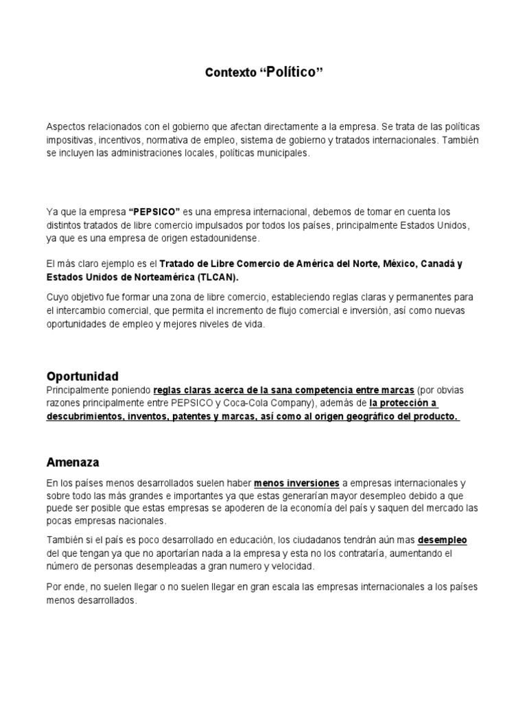 Políticas de Pepsico en Contexto Político | PDF | Finanzas y dinero