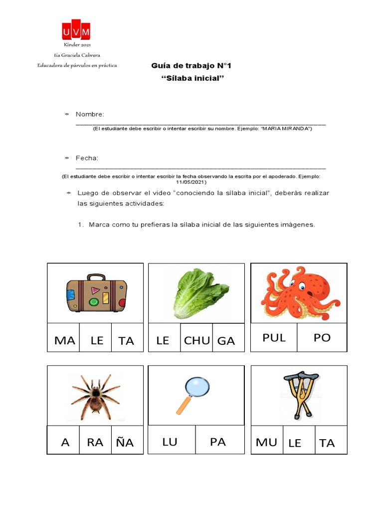 Actividades Sílaba Inicial Kínder | PDF