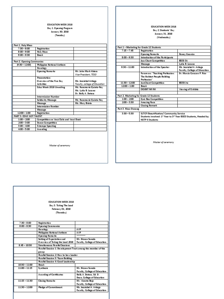 Educ Week Activities | PDF