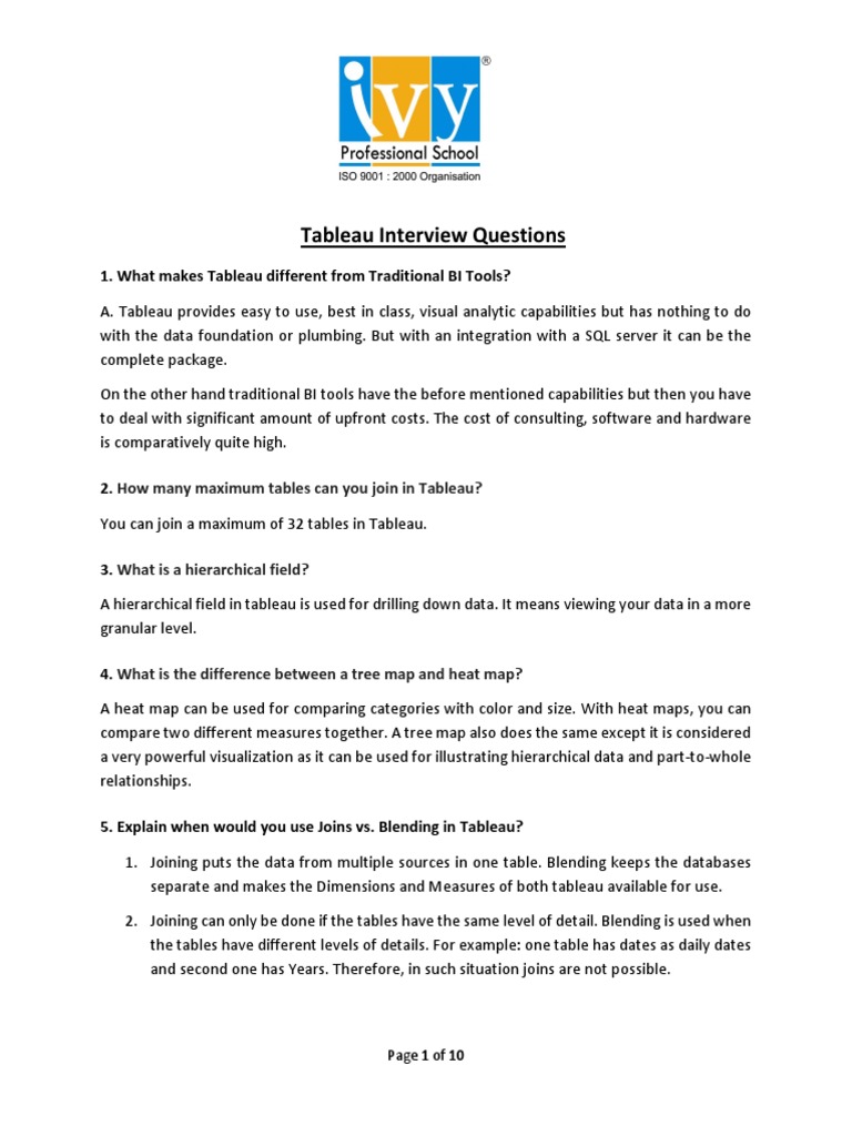 Tableau Interview Questions: How Many Maximum Tables Can You Join in Tableau? | PDF | Databases ...