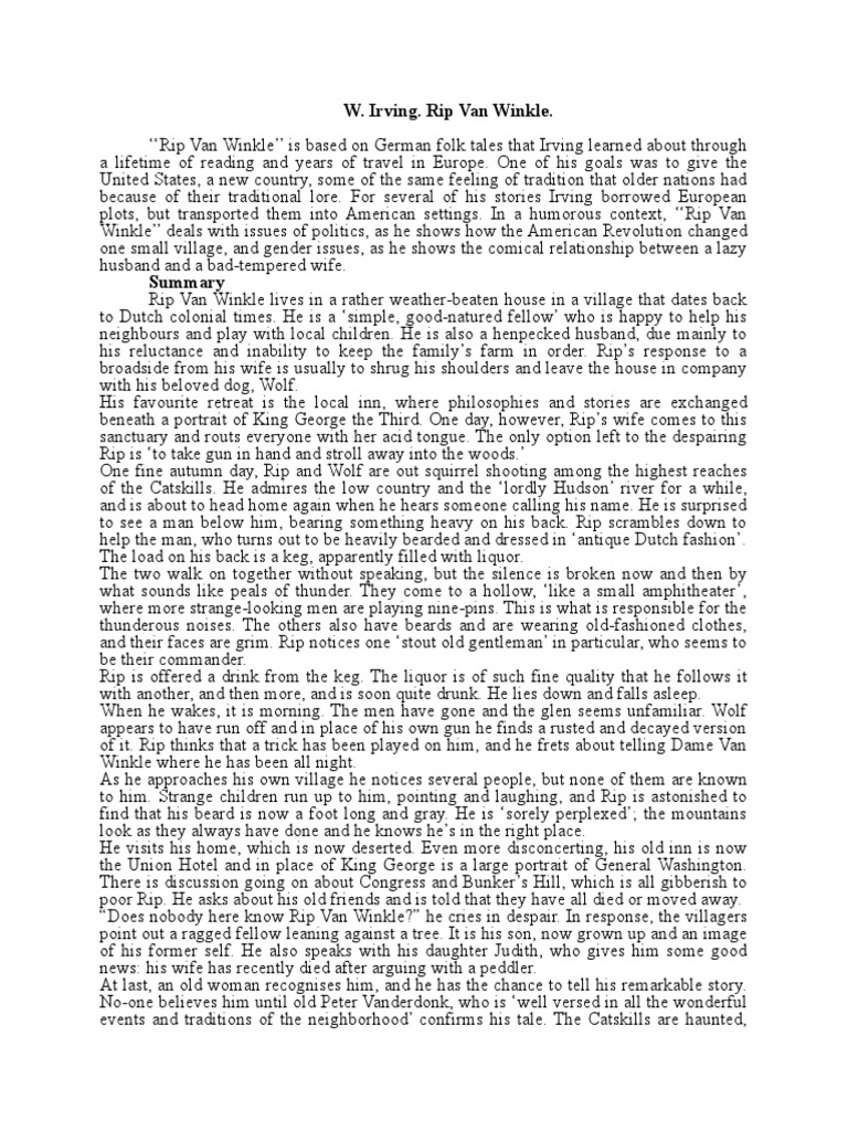 W Irving Rip Van Winkle | PDF | Rip Van Winkle