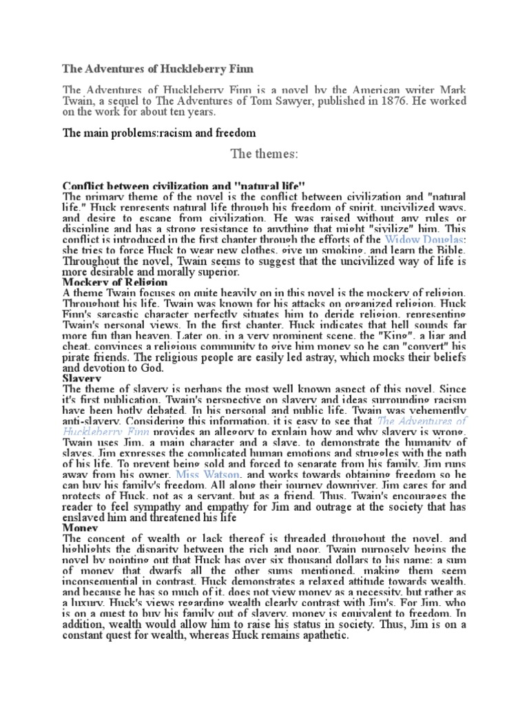 Themes in Huckleberry Finn Explained | PDF | Huckleberry Finn ...