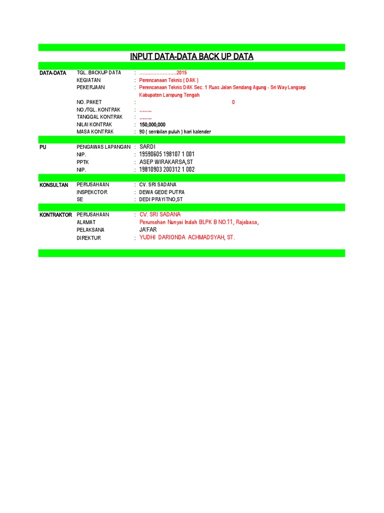 Format Backup Data Proyek Jalan | PDF