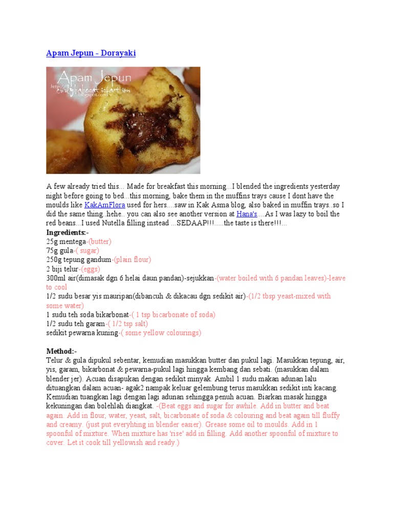 Apam Jepun - Dorayaki: Kakamflora Hana'S | PDF | Cakes | Curry