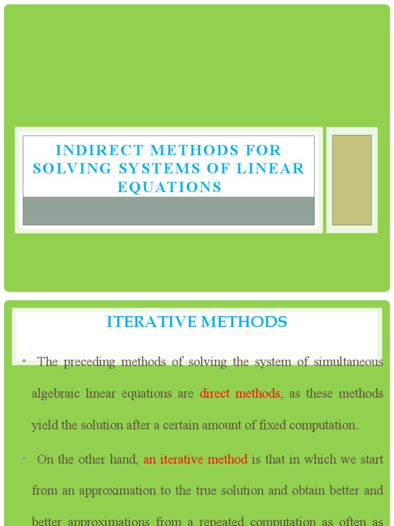 Indirect Methods For Solving Systems Of Linear Equations PDF