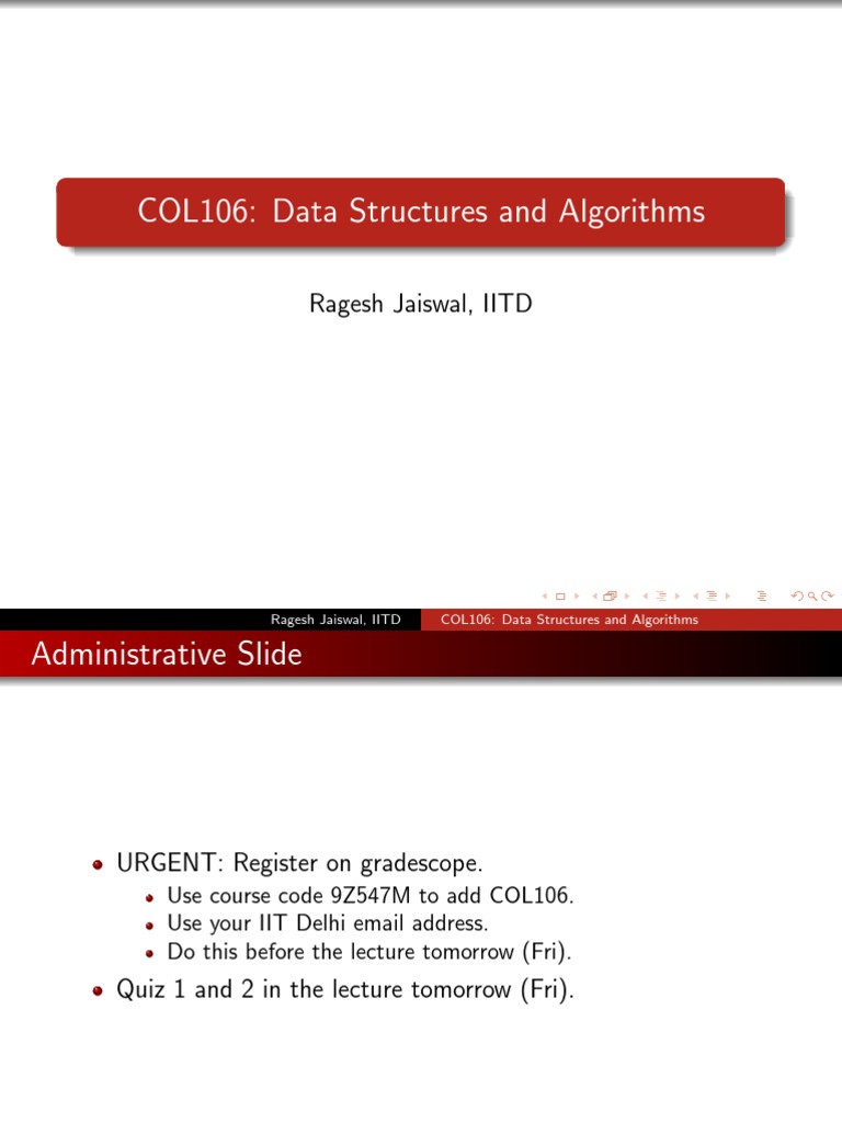 COL106: Data Structures and Algorithms: Ragesh Jaiswal, IITD | PDF | Computing | Computer Data