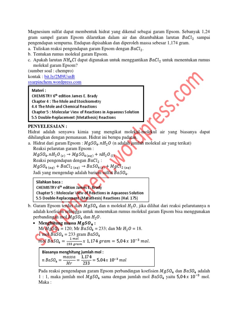 Magnesium Sulfat Dapat Membentuk Hidrat Yang Dikenal Sebagai Garam ...