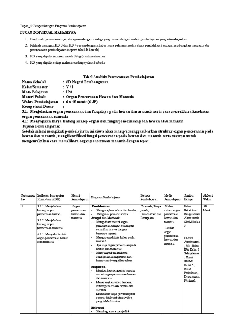 Tugas - 5. Pengembangan Program Pembelajaran | PDF