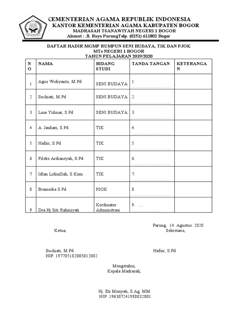 Daftar Hadir MGMP | PDF