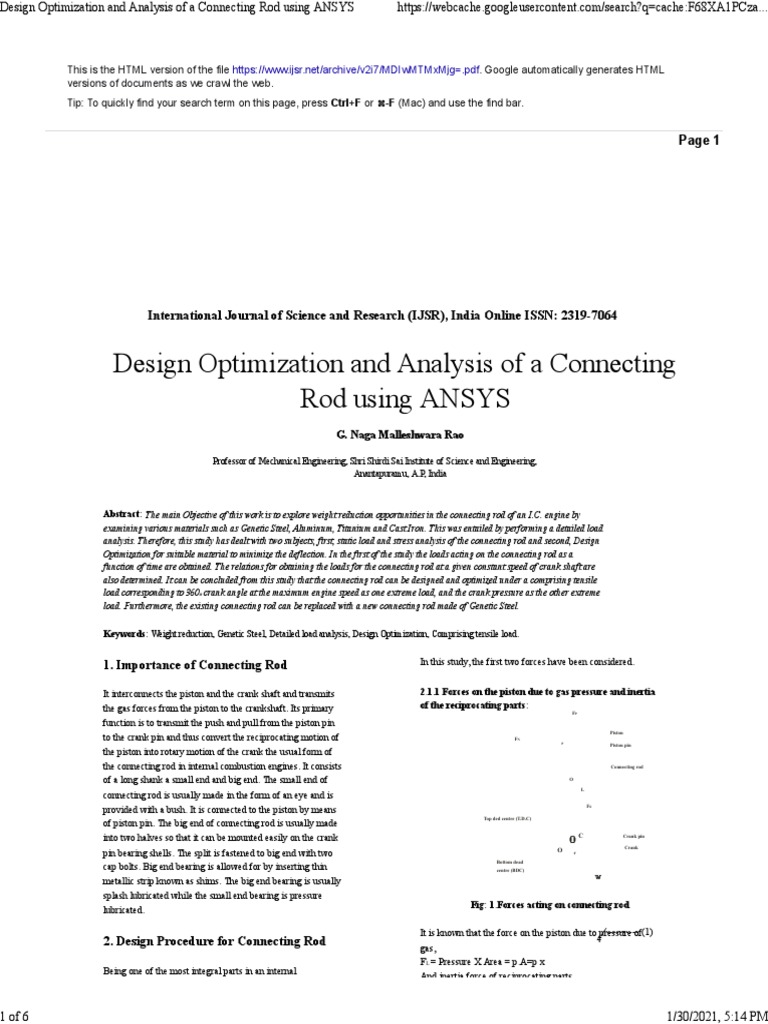 Design Optimization and Analysis of A Connecting Rod Using ANSYS | PDF ...