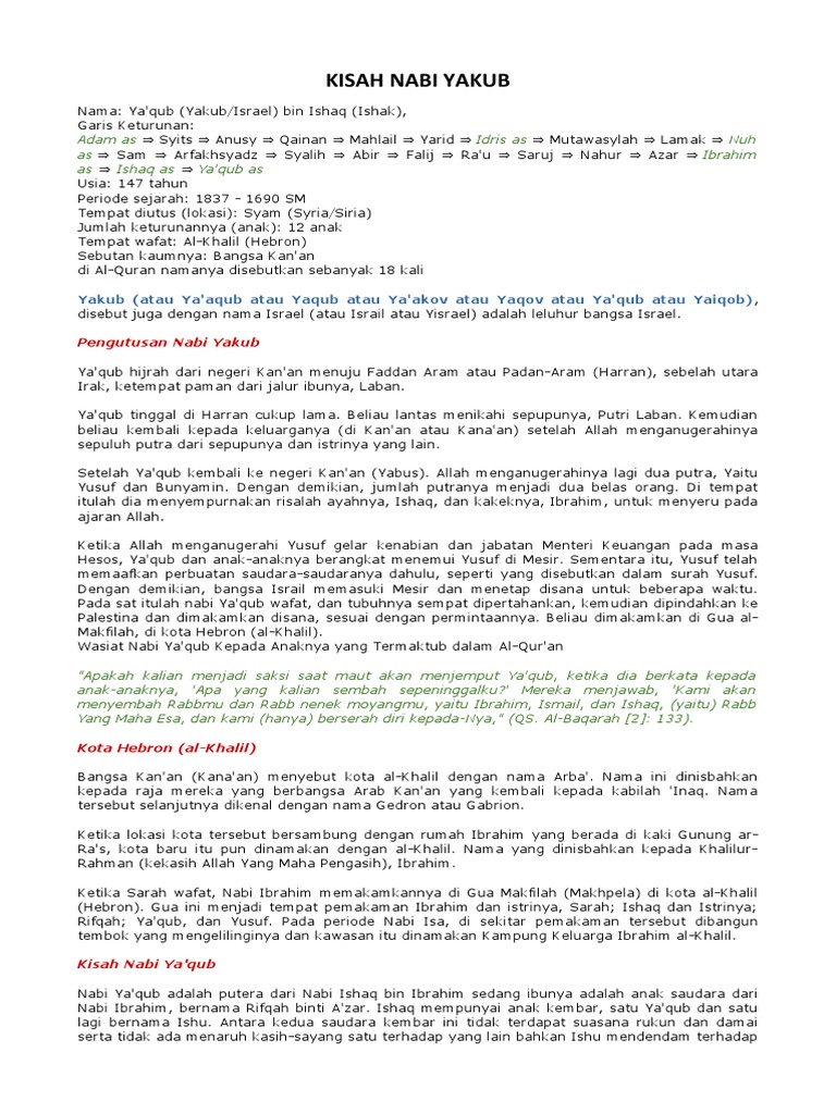 Kisah Nabi Ya'qub dan Keturunannya | PDF | Agama & Spiritualitas