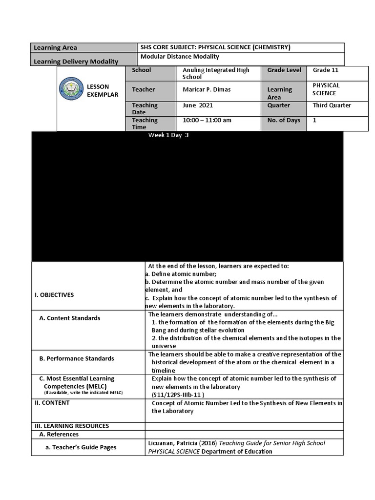 Learning Area Learning Delivery Modality: Week 1 Day 3 | PDF | Chemical ...