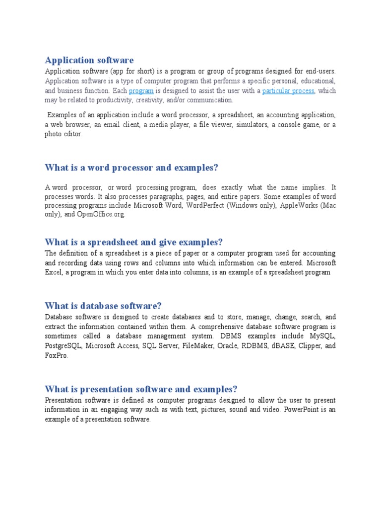 Application Software: Program Particular Process | PDF | Databases ...
