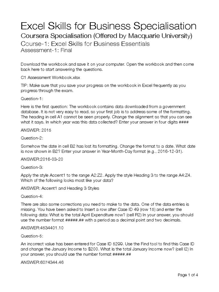 Excel Skills For Business Specialisation: Coursera Specialisation (Offered by Macquarie ...