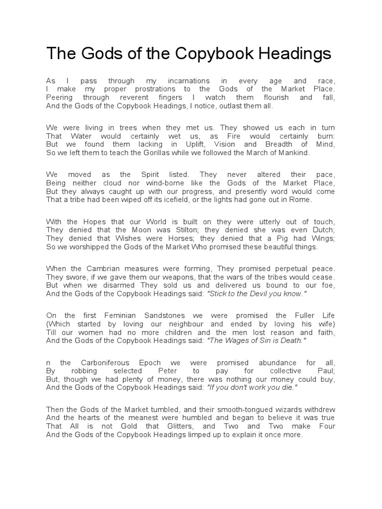 The Gods of The Copybook Headings | PDF | Religious Belief And Doctrine