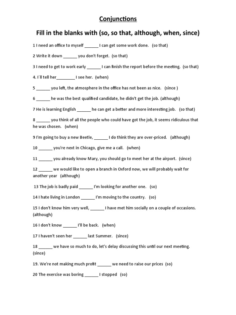 Purpose Clauses and Conjunctions Exercise | PDF | Sentence (Linguistics ...