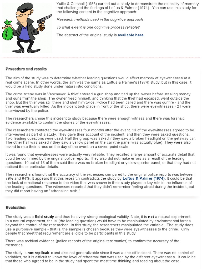 Yuille and Cutshall | PDF | Witness | Memory