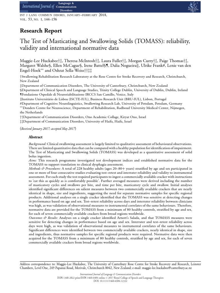 The Test of Masticating and Swallowing Solids (TOMASS) : Reliability ...