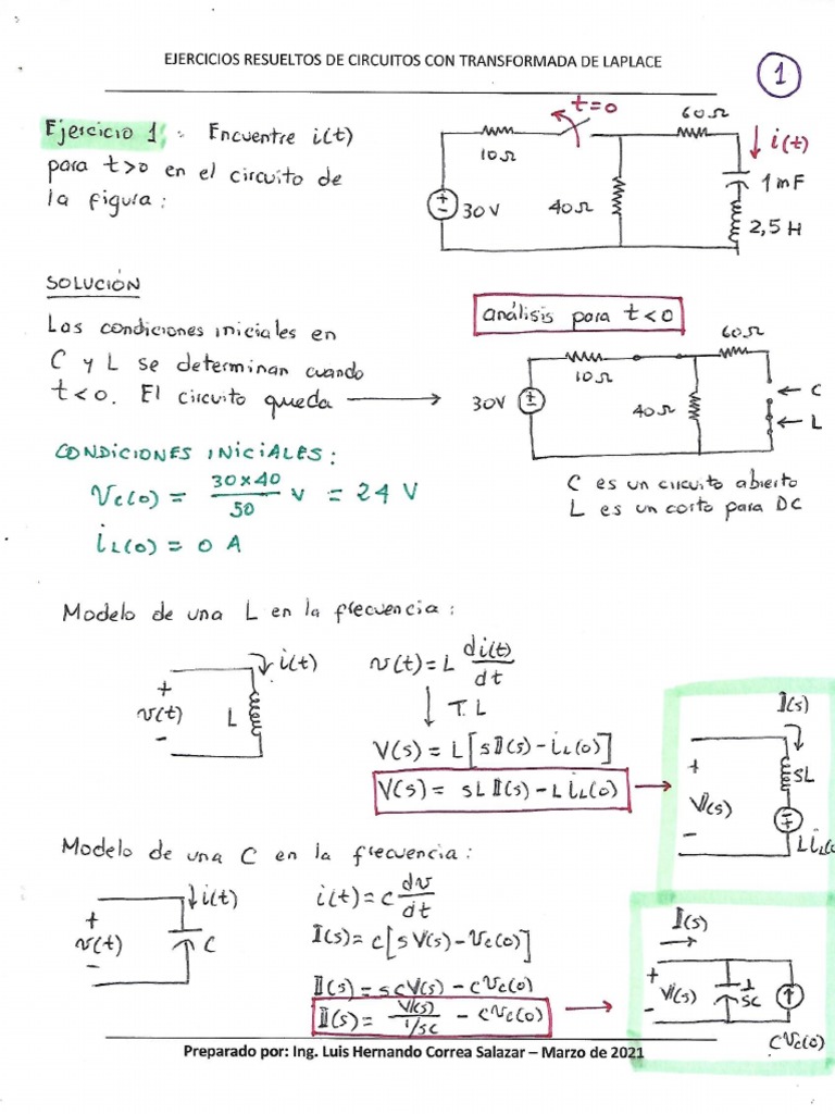 Ejercicios de Circuitos Solucionados Con Transformada de Laplace | PDF