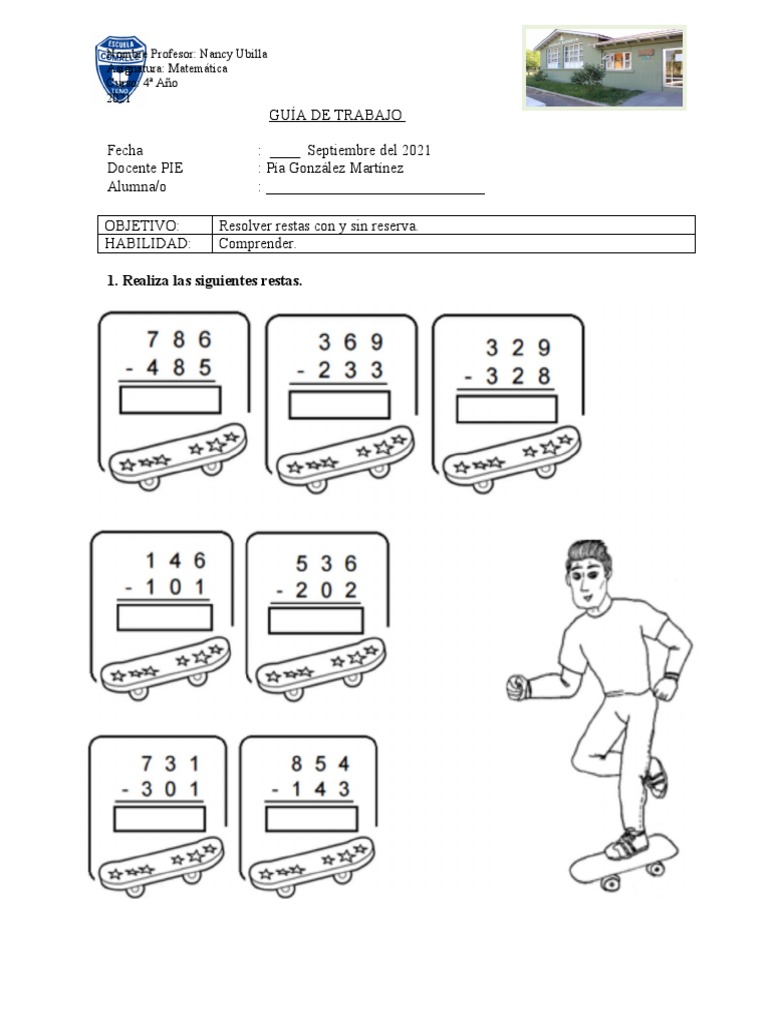 Guía Matemáticas Restas 4° Básico 08.09.21 | PDF