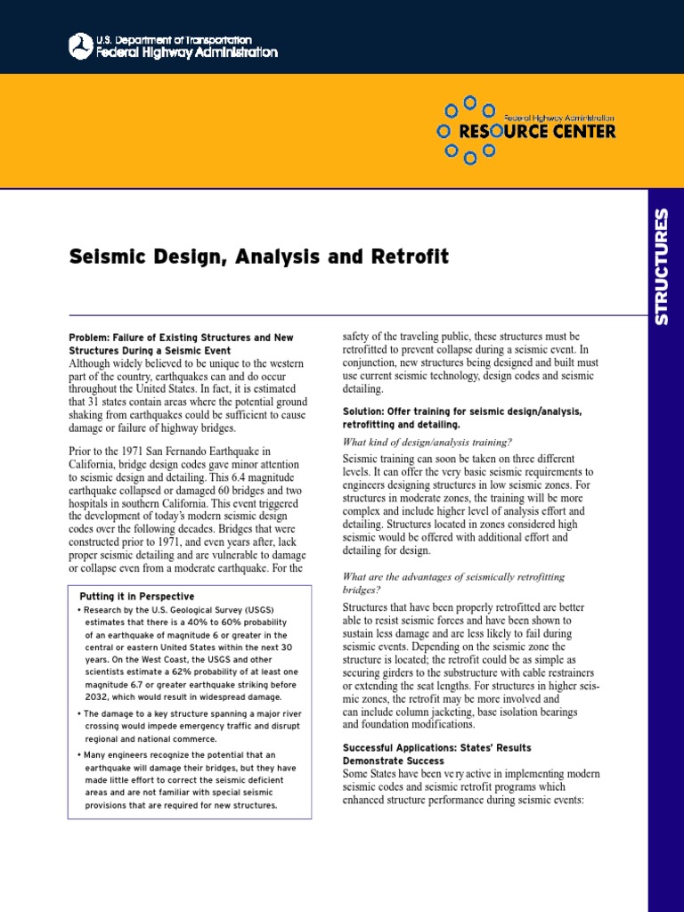 Seismic Design, Analysis and Retrofit: Problem: Failure of Existing Structures and New ...