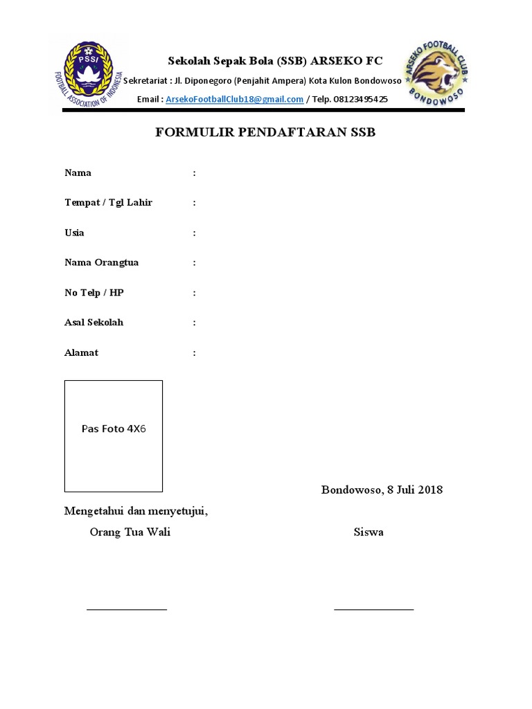 Formulir Pendaftaran Siswa Baru Arseko | PDF
