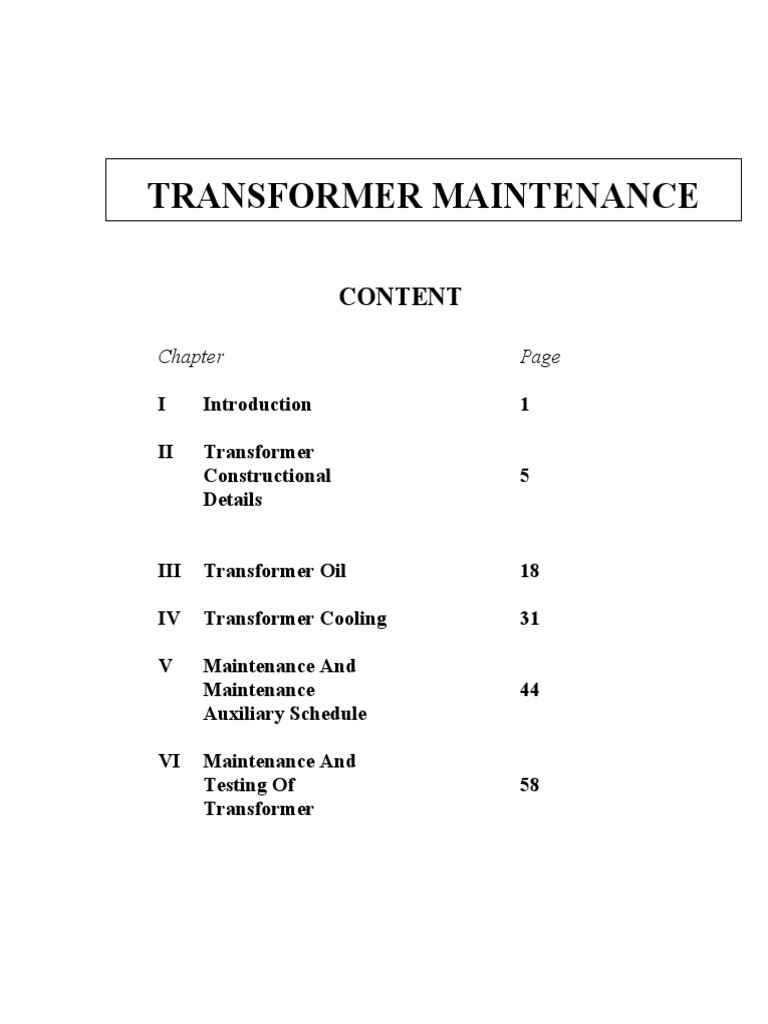 Transformer Maintenance: Content | PDF | Transformer | Inductor
