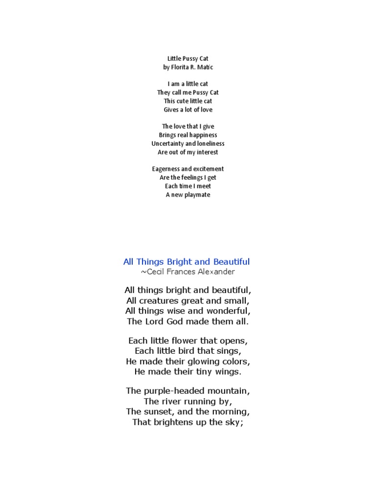 All Things Bright and Beautiful: Cecil Frances Alexander | PDF