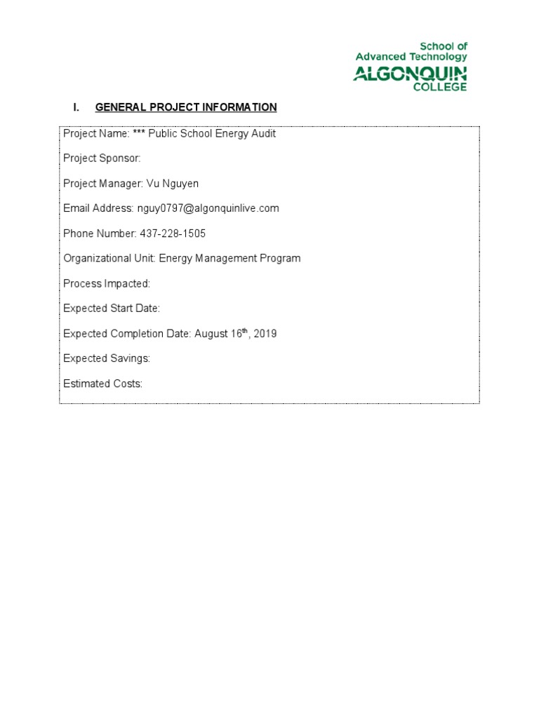 Draft Project Charter | PDF | Efficient Energy Use | Sustainable Energy