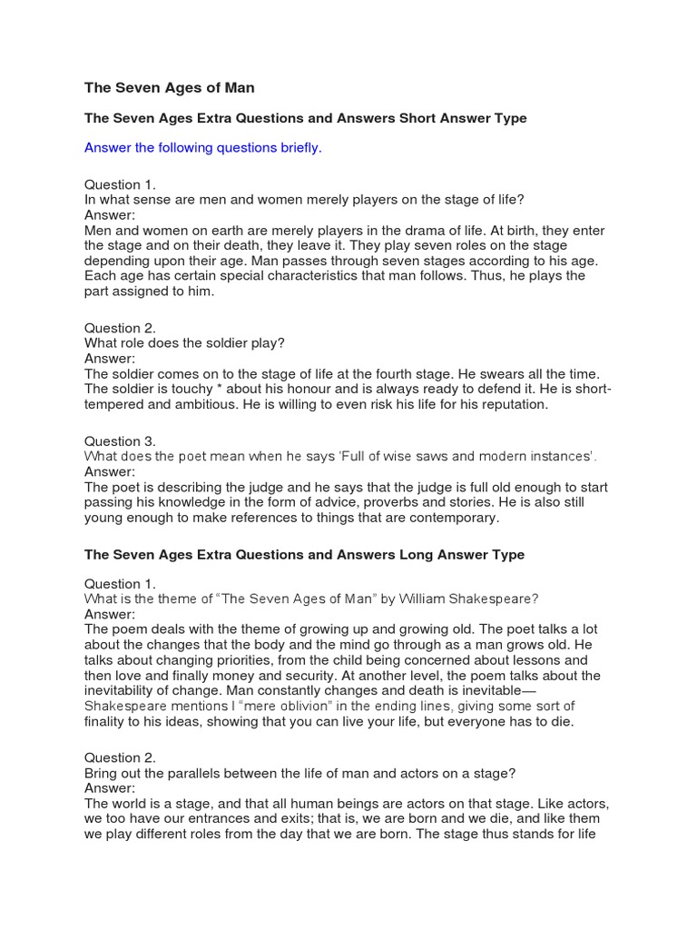 Seven Ages of Man: Questions & Answers | PDF | General Fiction