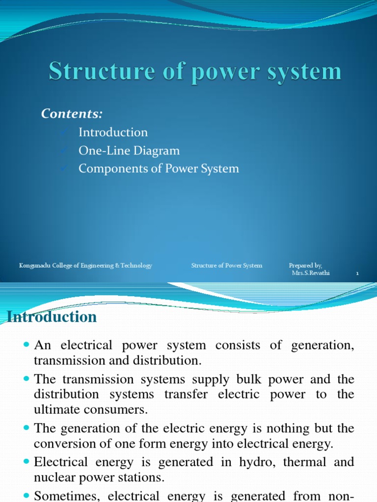 Contents:: One-Line Diagram Components of Power System | PDF | Electric ...