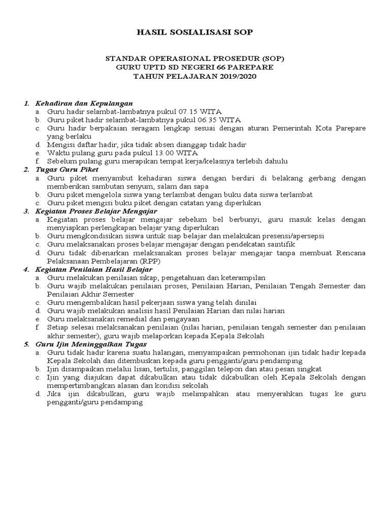 Hasil Sosialisasi Sop | PDF