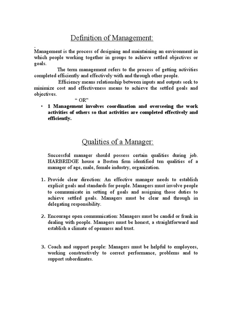 Management Principles and Qualities Explained | PDF | Employment | Goal