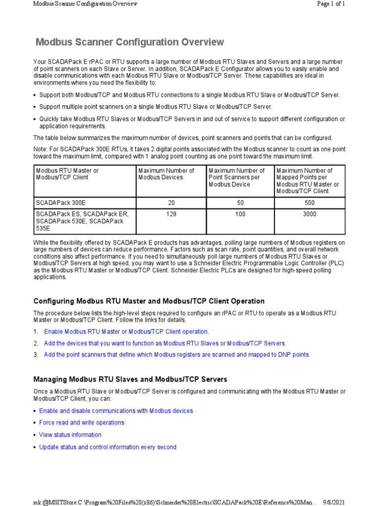Modbus Scanner Configuration Overview: Configuring Modbus RTU Master and Modbus/TCP Client ...