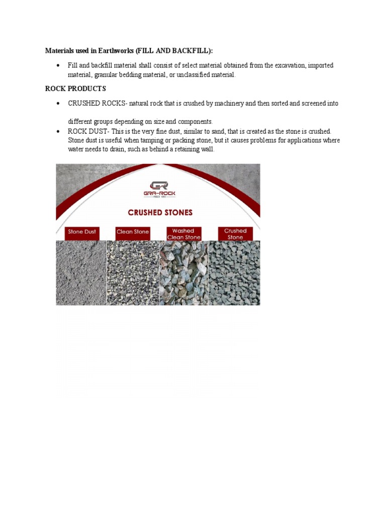Materials Used in Earthworks (FILL AND BACKFILL) | PDF