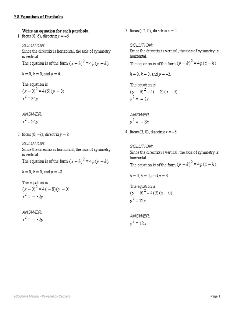 Equations of Parabolas | PDF | Geometry | Analytic Geometry