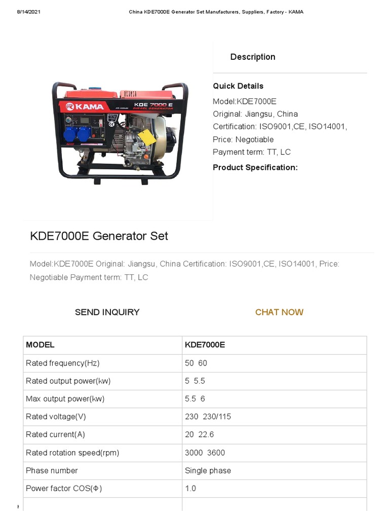 KDE7000E Diesel Generator Overview | PDF | Diesel Engine | Electric ...