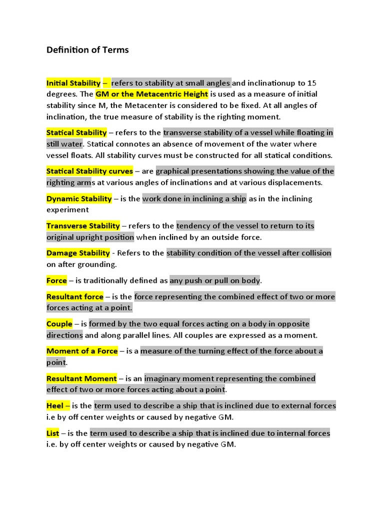 Trim and Stability Definitions of Terms Updated | PDF | Buoyancy ...