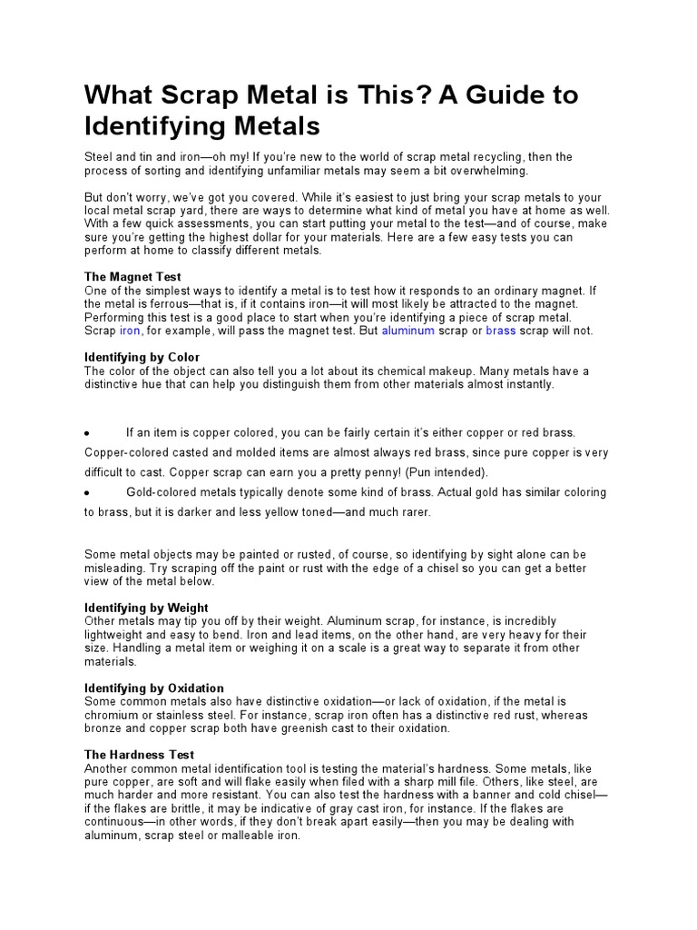 What Scrap Metal Is This? A Guide To Identifying Metals: The Magnet ...