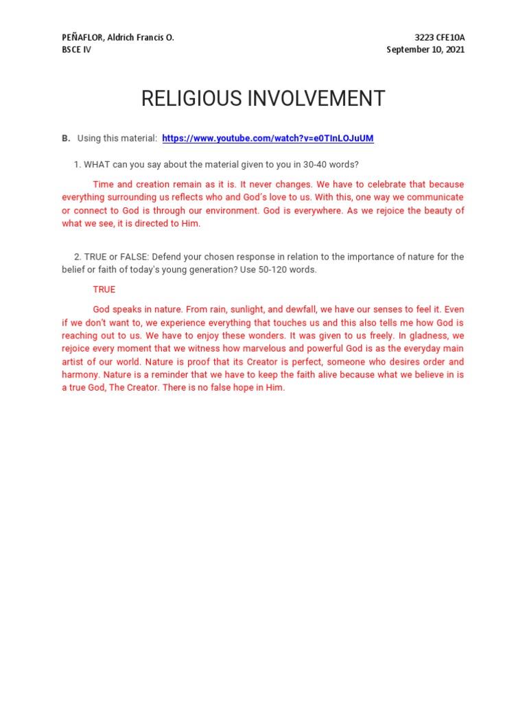 Religious Involvement | PDF